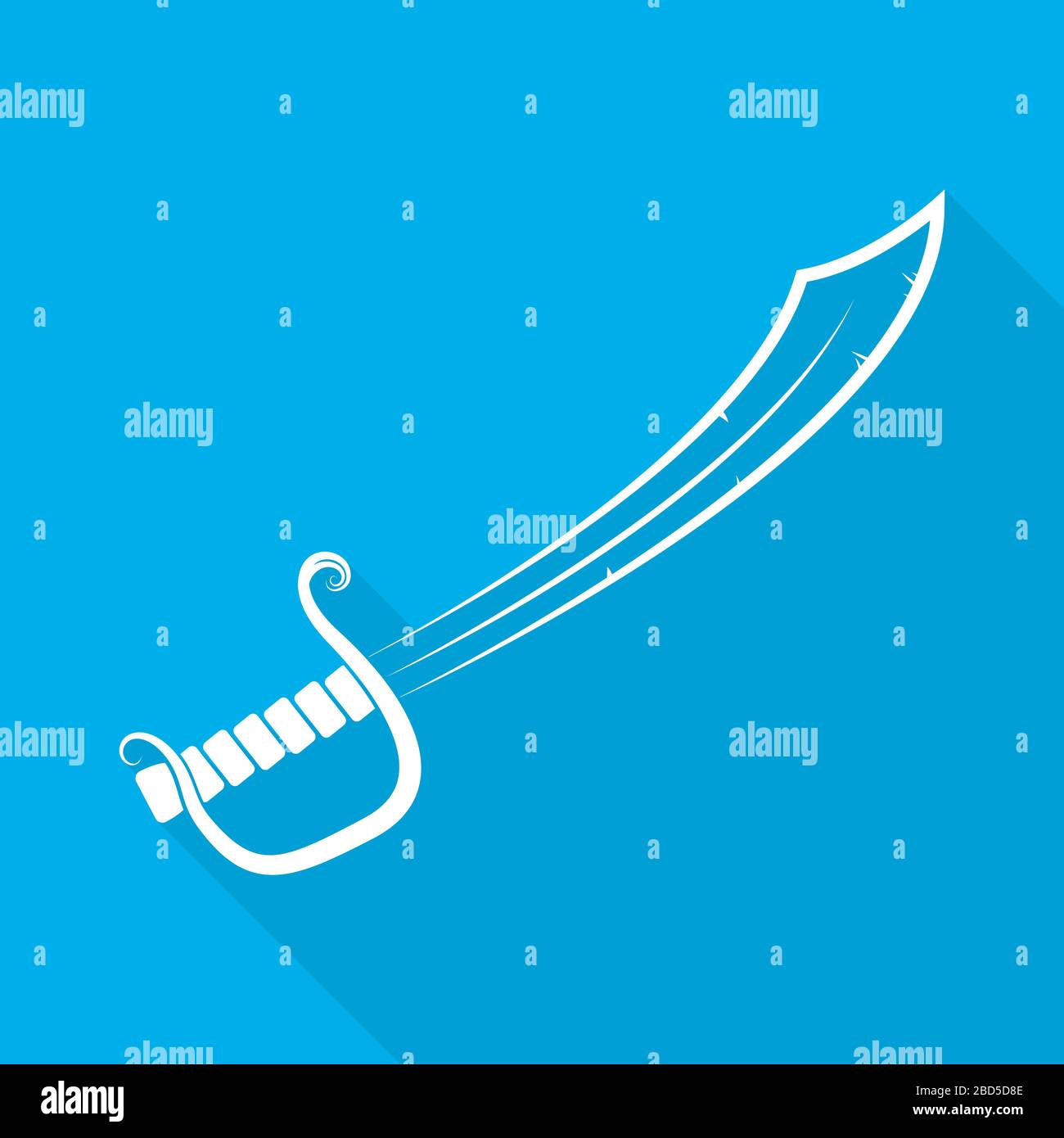 Saber sign in flat style. White saber with long shadow, on blue ...