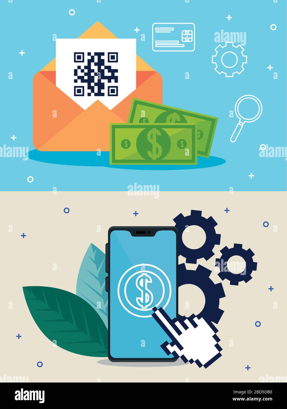 qr code inside envelope bills and smartphone vector design Stock Vector ...