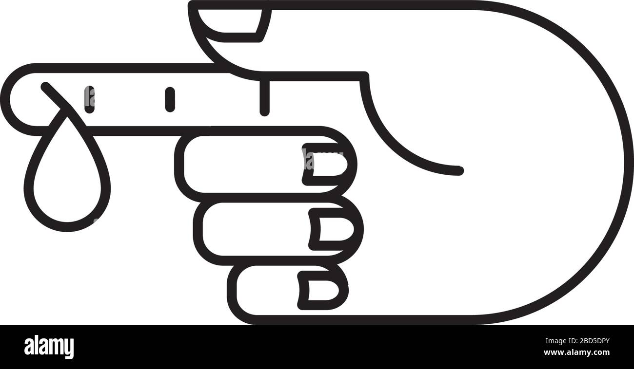 Blood drop dripping from injured finger vector line icon. Hemophilia ...