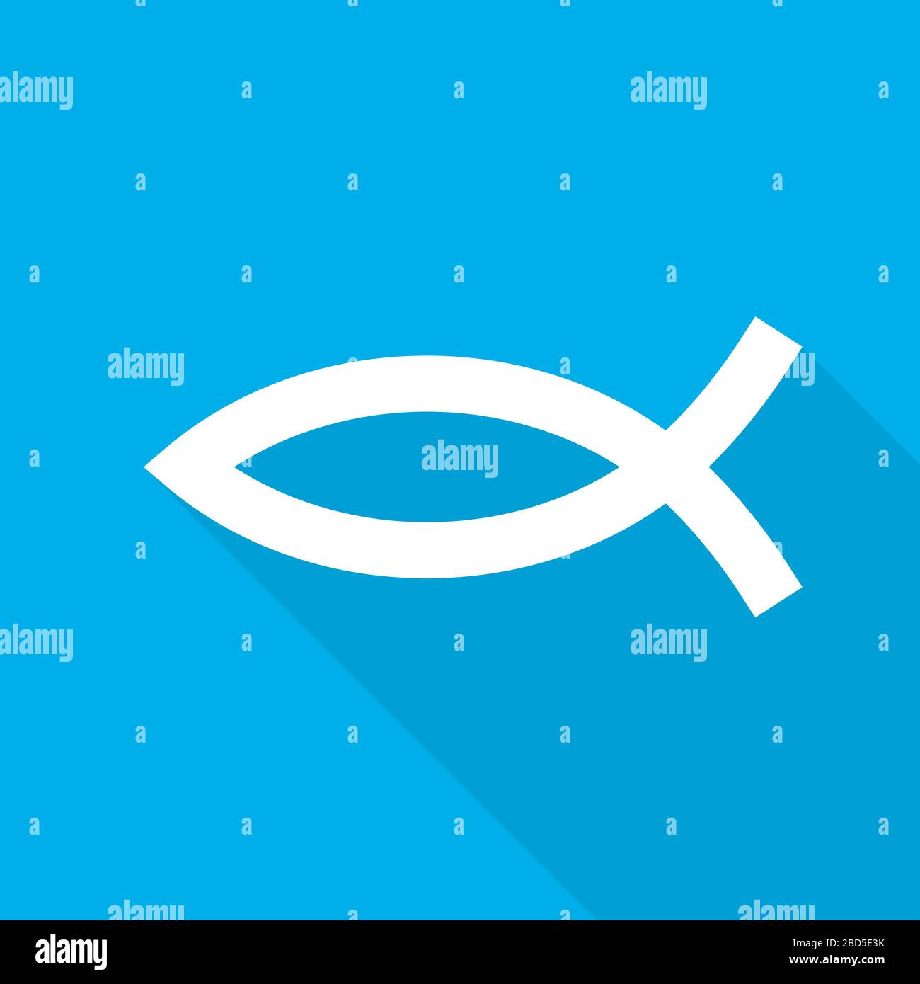 Christian fish icon with long shadow, on blue background. Vector ...