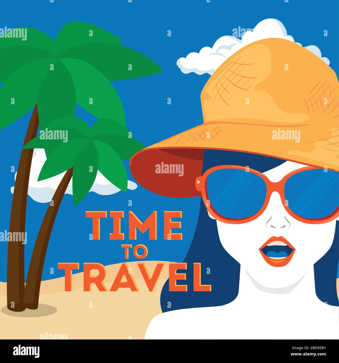 time travel poster with woman and tree palms Stock Vector Image & Art ...