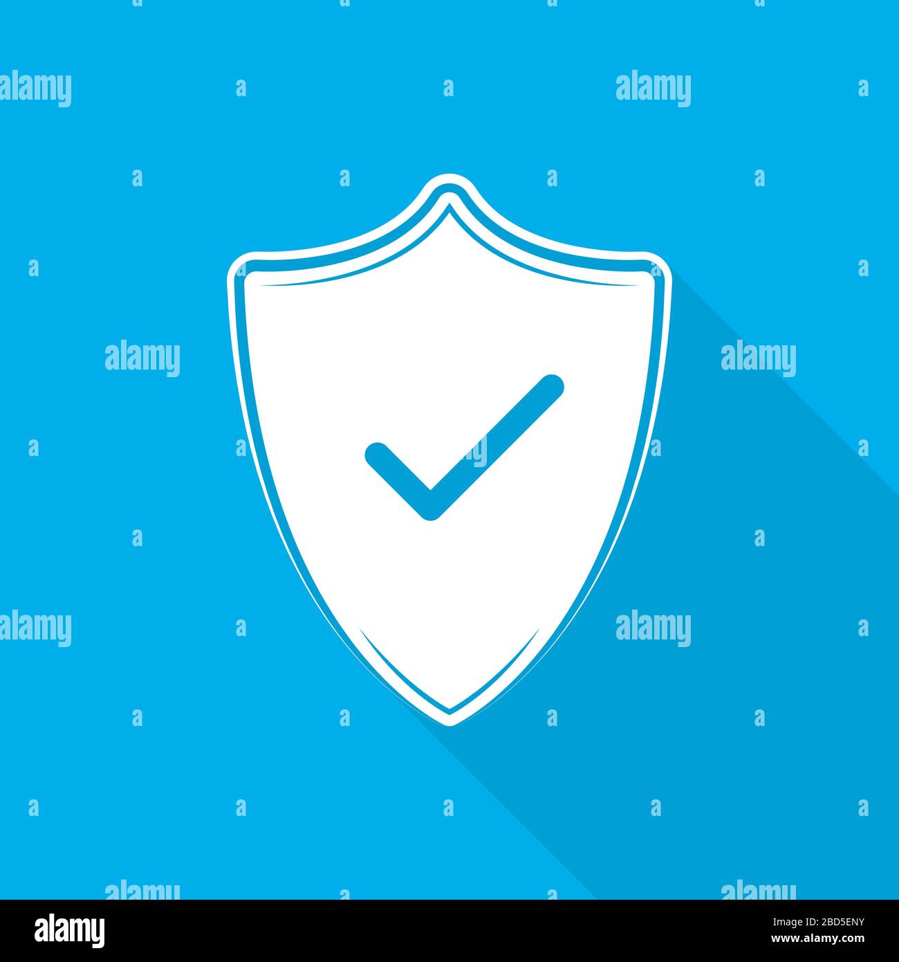 Shield with check mark on blue background. White shield with check mark ...