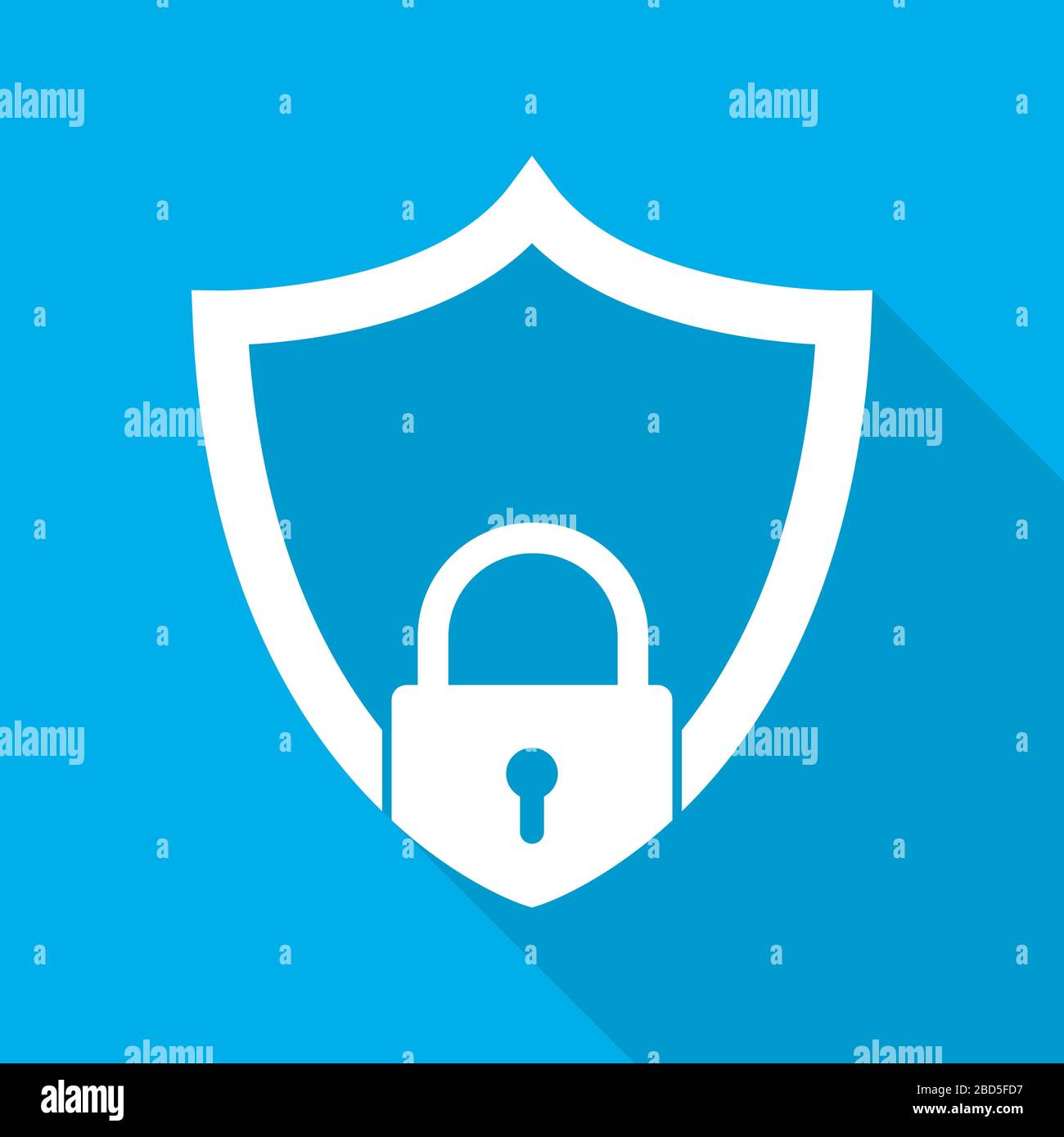 Shield with lock on blue background. Vector illustration. White shield ...