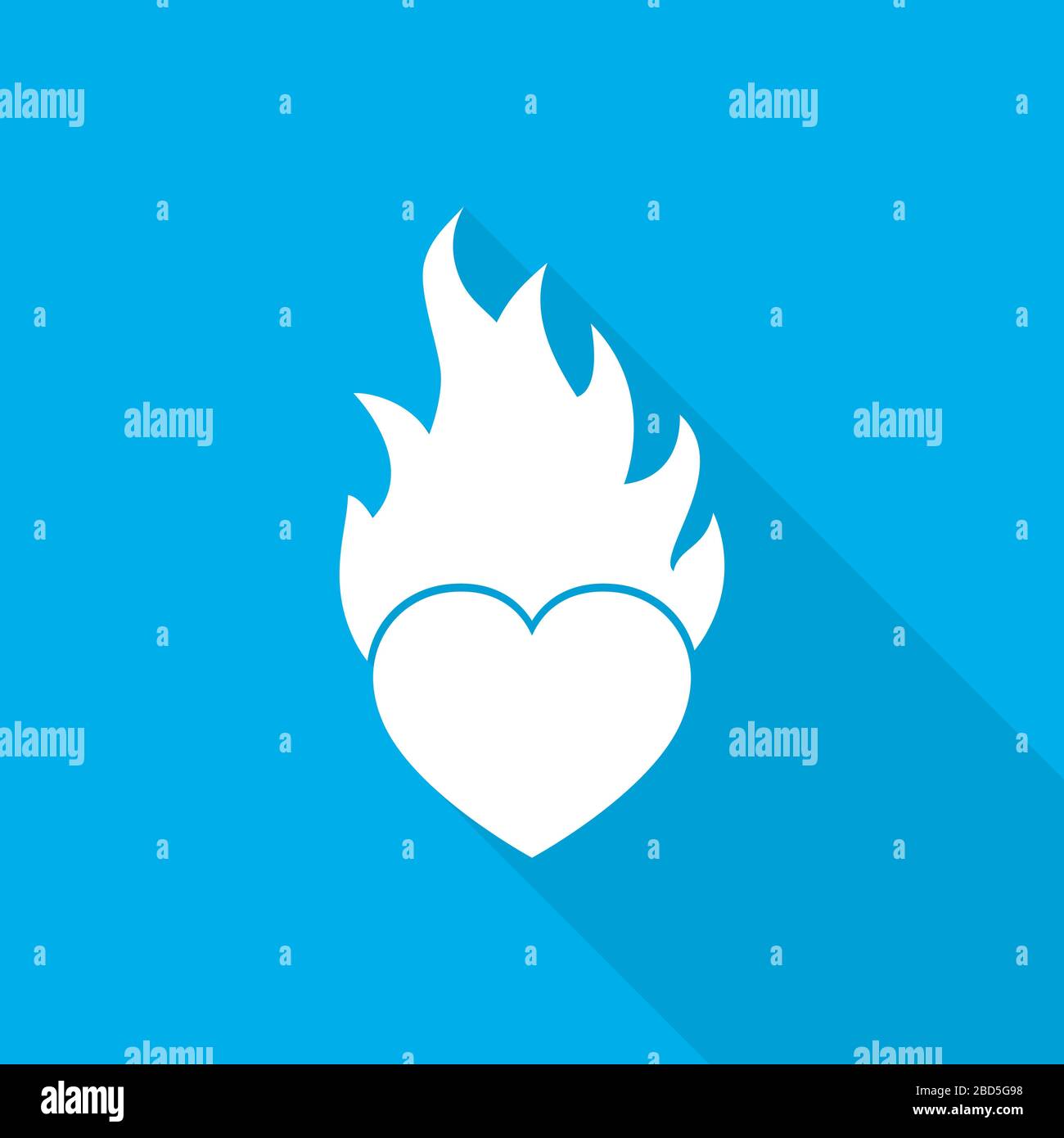 Heart on fire with long shadow on blue background. Vector illustration ...