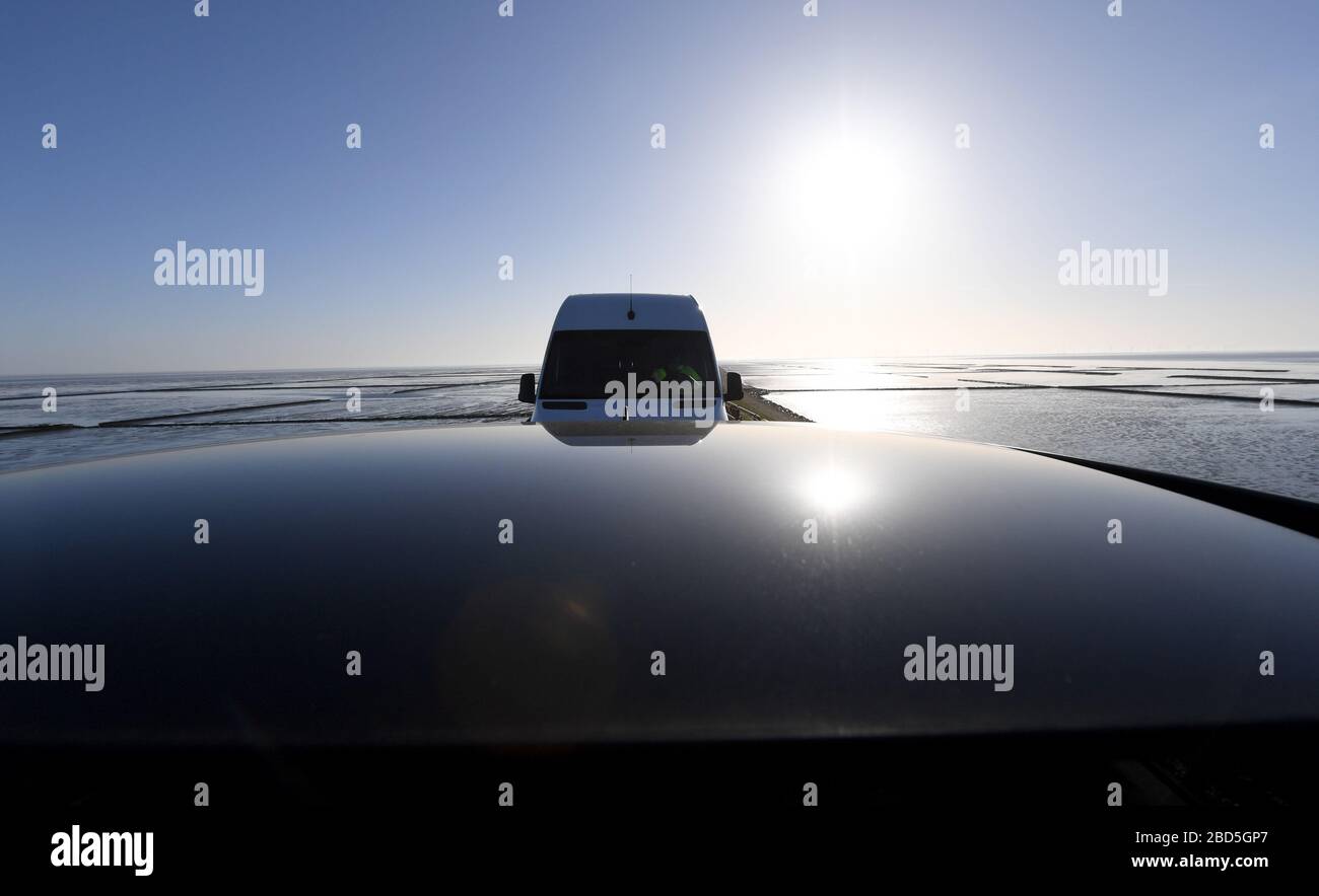 Westerland, Germany. 07th Apr, 2020. A transporter can be seen on the ...