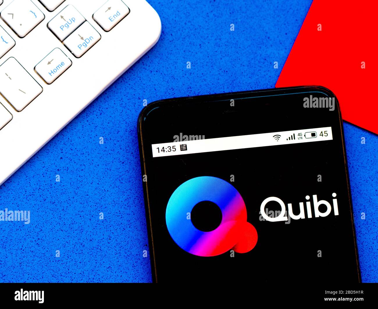 In this photo illustration Quibi logo is seen displayed on a smartphone ...