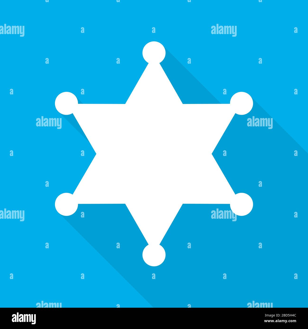 White sheriff star with long shadow on blue background. Vector ...