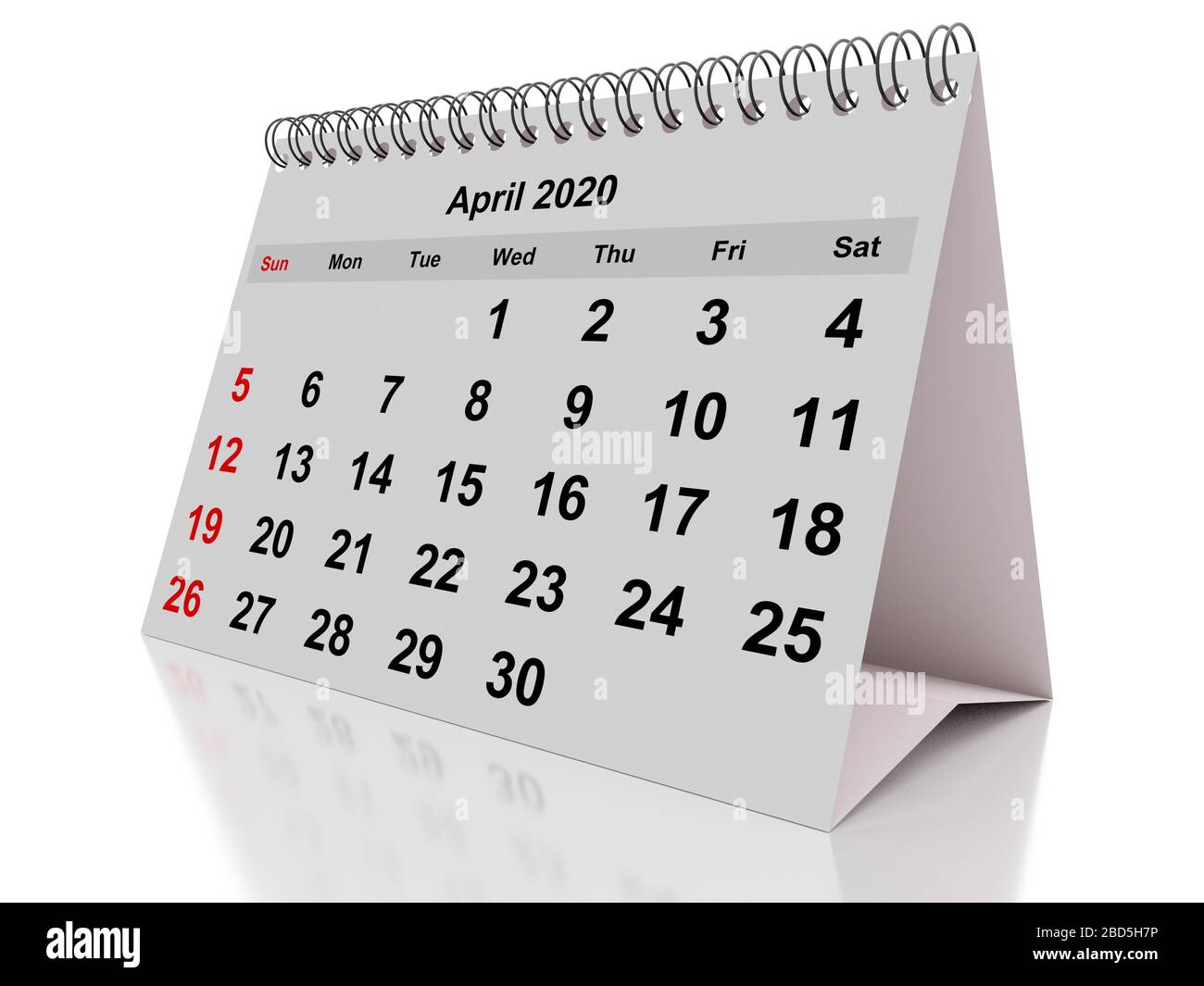 One page of the annual monthly calendar - month April 2020. 3d ...