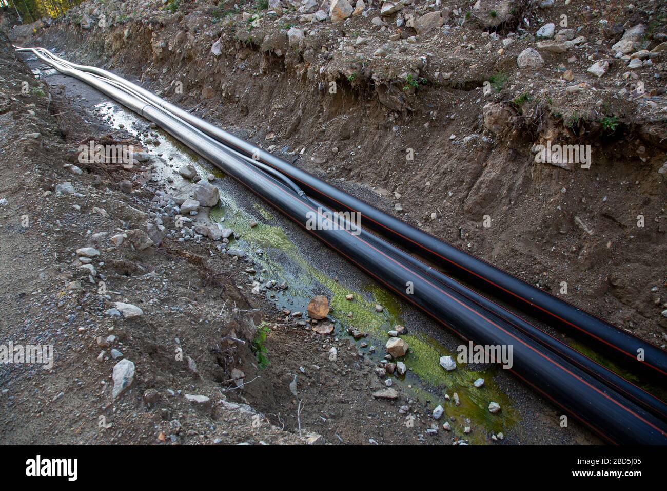 Underground waste water pipeline construction ongoing , pipe laying to ...