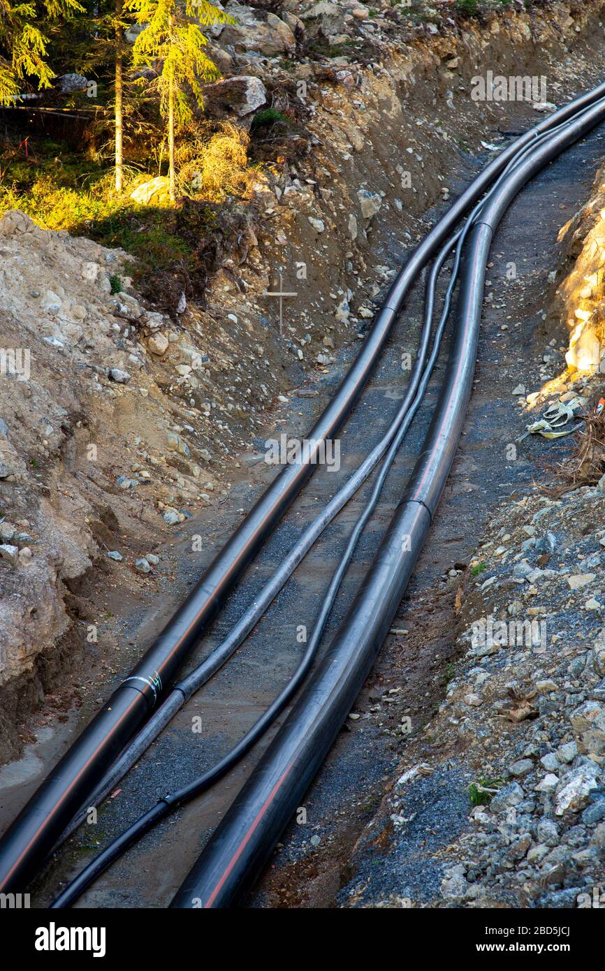 Wastewater pipeline construction ongoing , pipe laying to open-trench ...