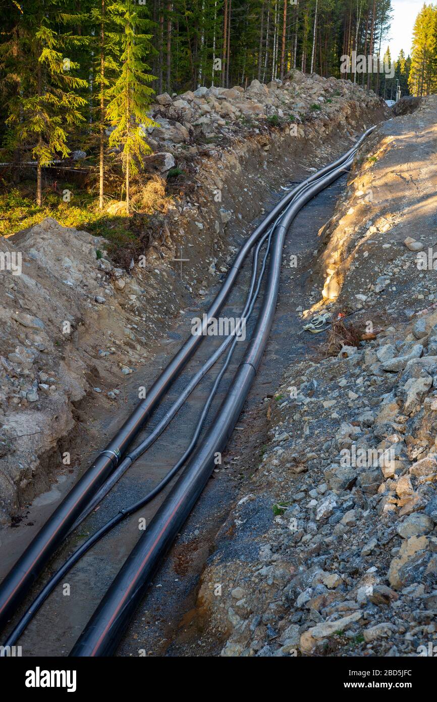 Wastewater pipeline construction ongoing , pipe laying to open-trench ...