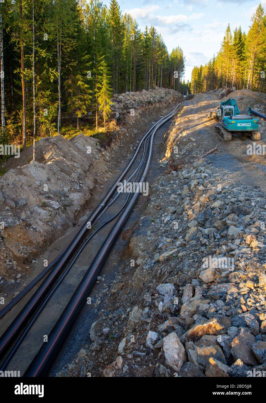 Wastewater pipeline construction ongoing , pipe laying to open-trench ...