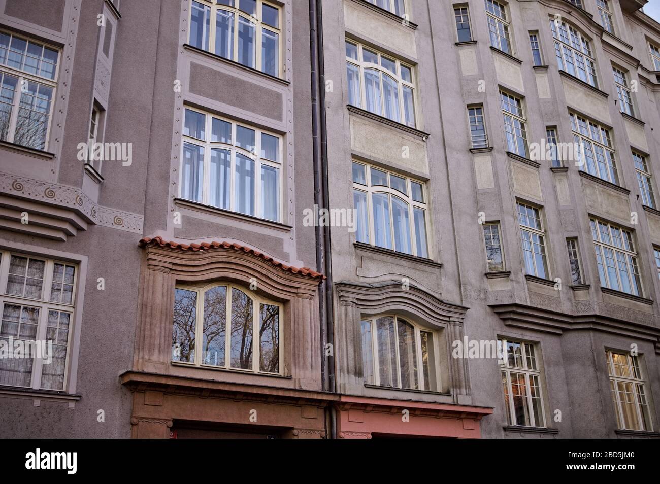 Vintage facade of a building with a lot of windows (Prague, Czech ...