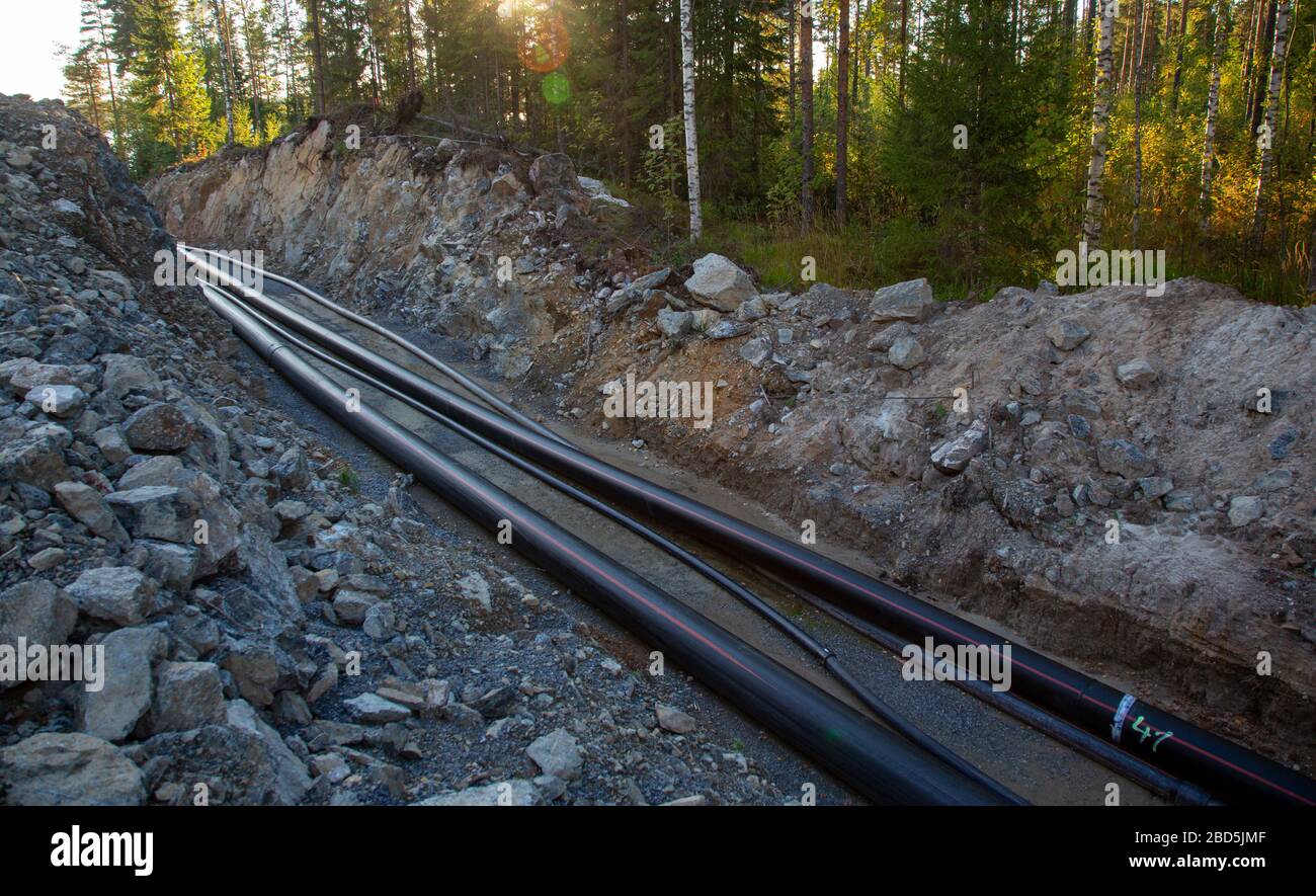Wastewater pipeline construction ongoing , pipe laying to open-trench ...