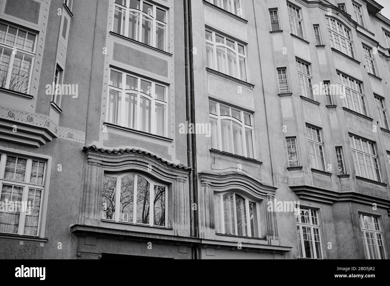 Vintage facade of a building with a lot of windows (Prague, Czech ...