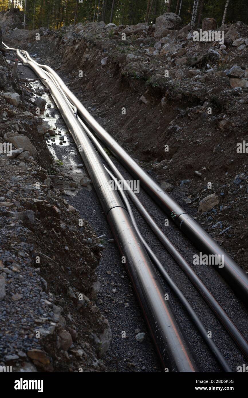 Wastewater pipeline construction ongoing , pipe laying to open-trench ...