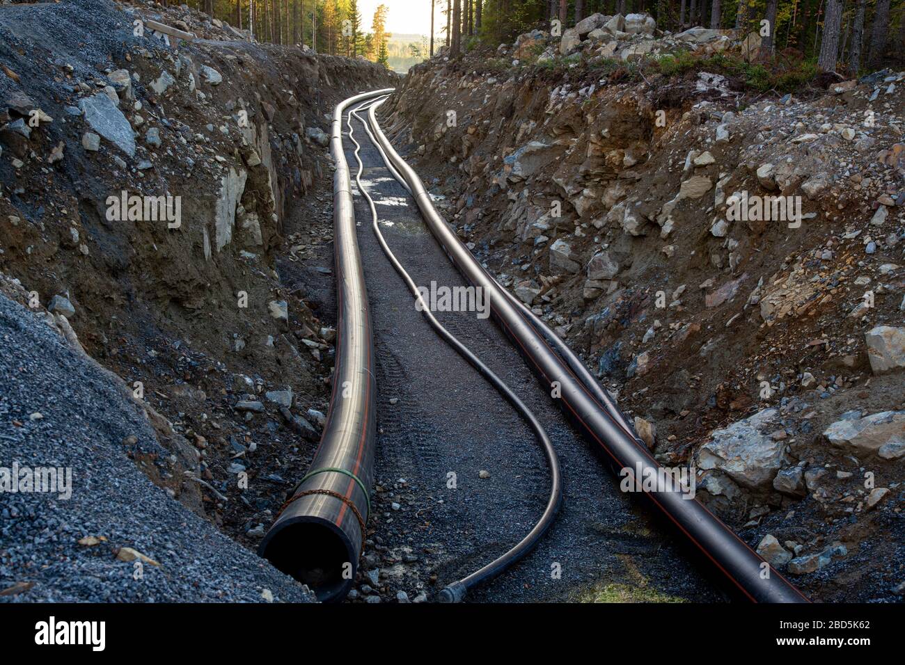 Wastewater pipeline construction ongoing , pipe laying to open-trench ...