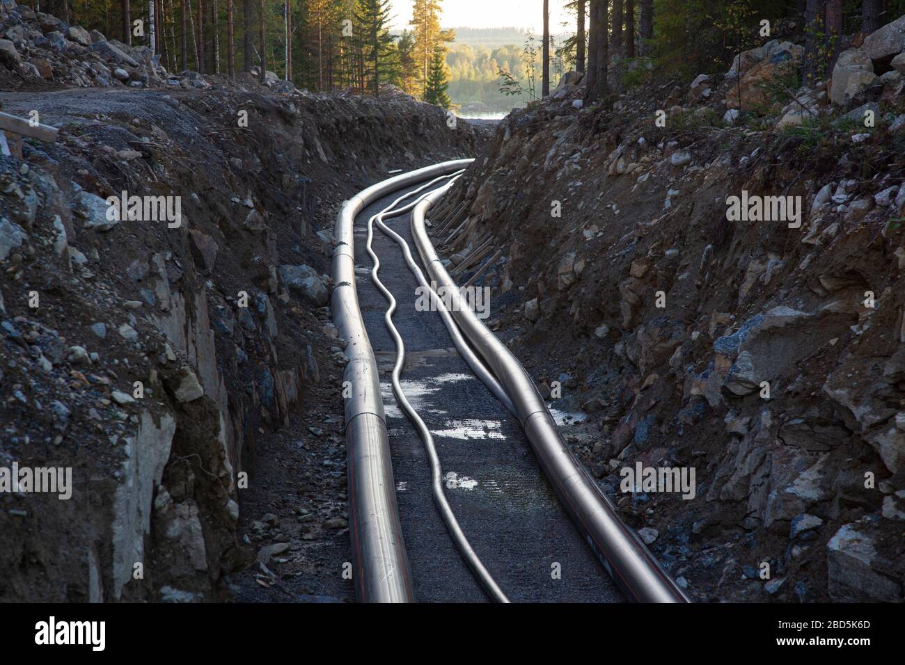 Wastewater pipeline construction ongoing , pipe laying to open-trench ...