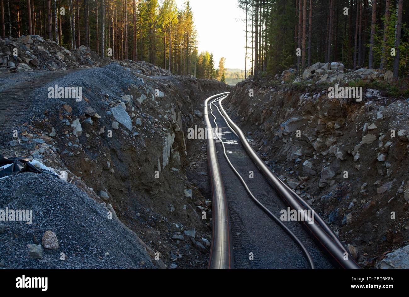 Wastewater pipeline construction ongoing , pipe laying to open-trench ...