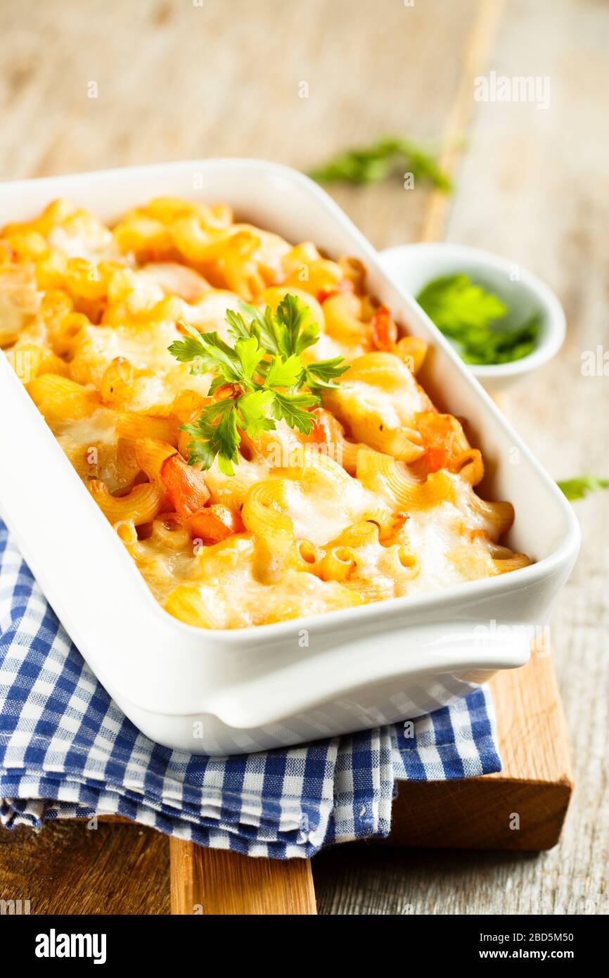 Homemade pasta bake with cheese and tomato Stock Photo - Alamy