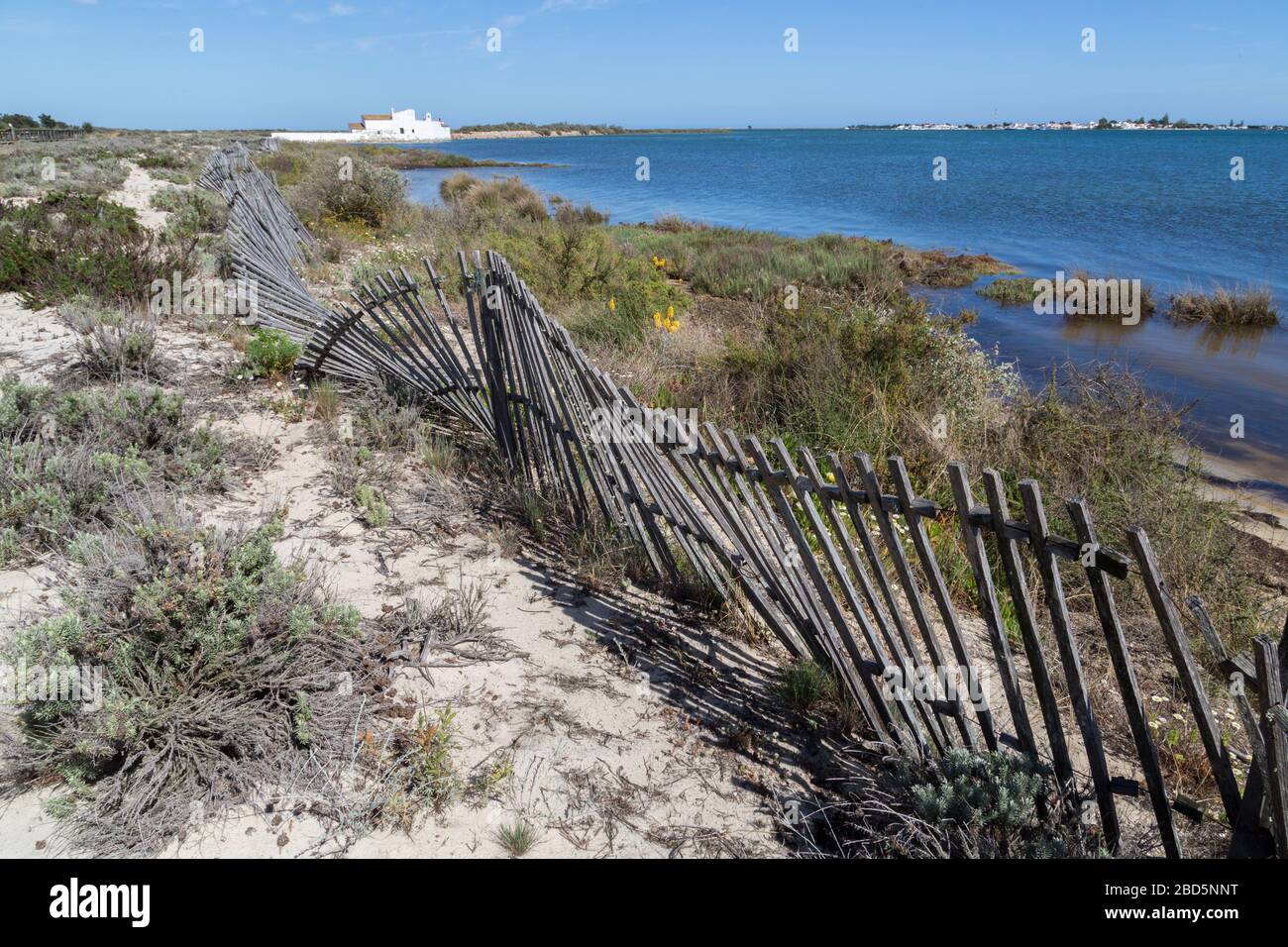 Fence in saltmarsh to stabilise dunes, Moinho de Mare, Tidal Mill ...