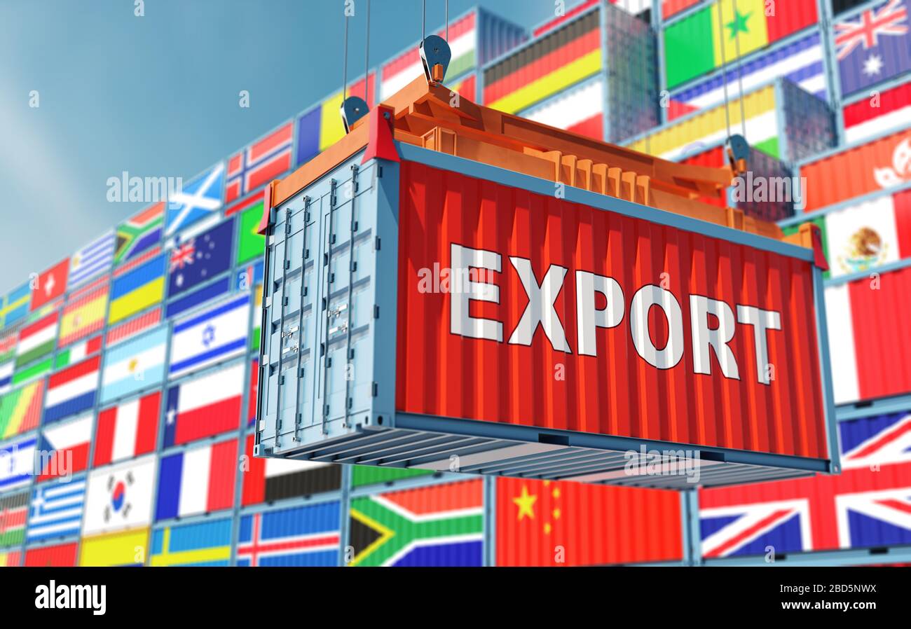 Freight Container with the word "EXPORT" on the side - 3D Rendering ...