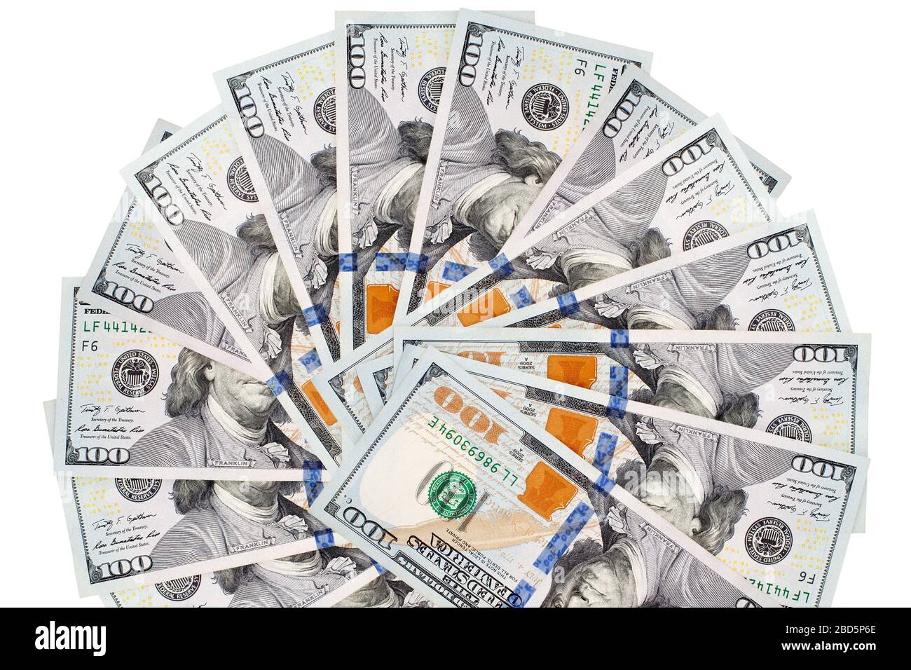 One hundred us dollar banknotes on white background isolated close up ...