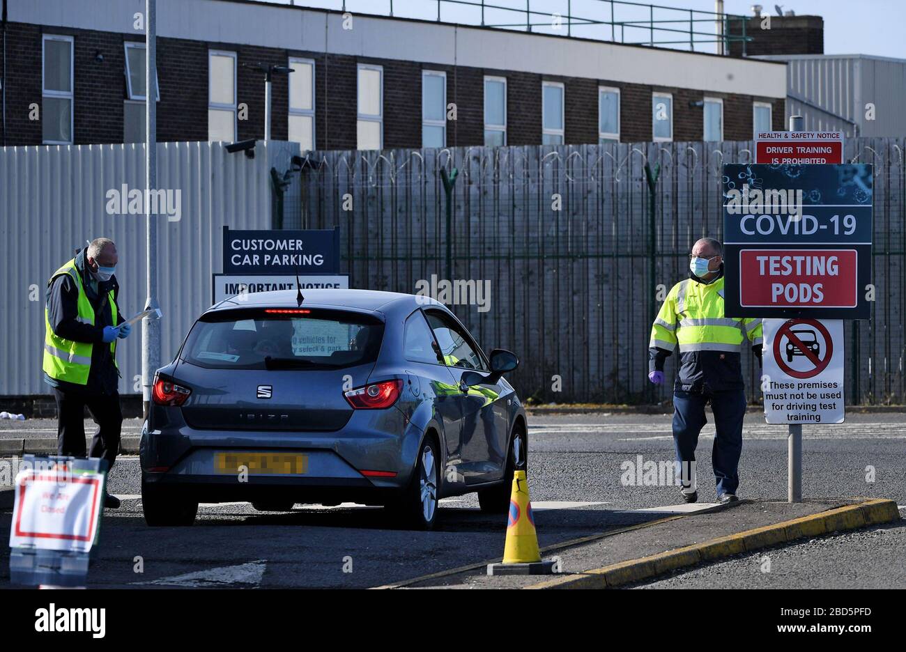 An MOT testing centre in Belfast, Northern Ireland, which is being used ...