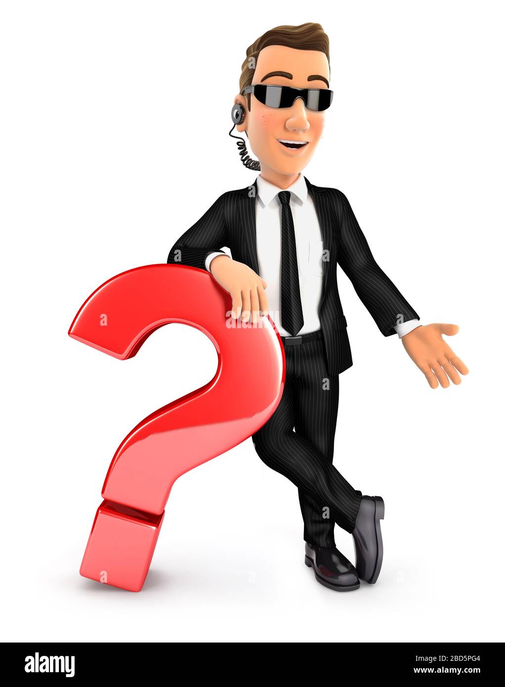 3d security agent leaning against question mark, illustration with ...