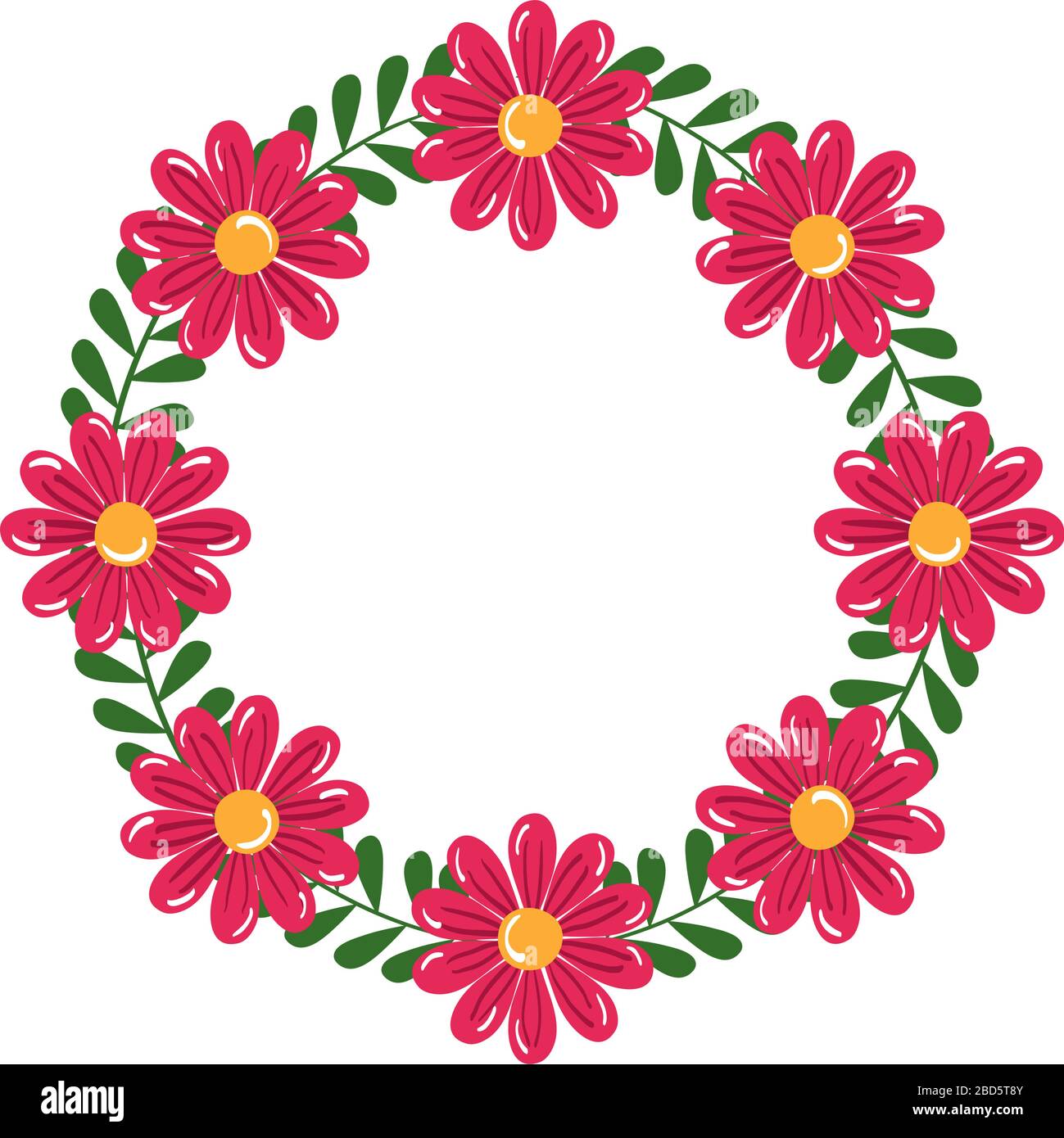 Isolated pink flowers with leaves circle vector design Stock Vector ...