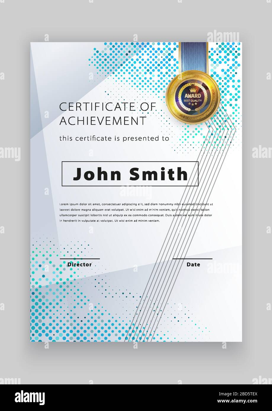 Official white certificate with blue green half tone and trianlges ...