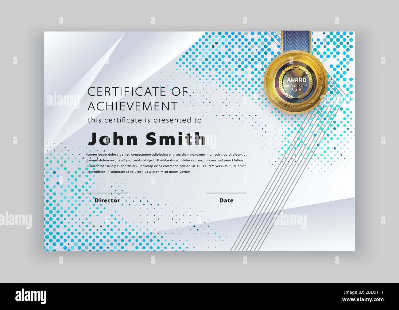 Official white certificate with blue green half tone and trianlges ...