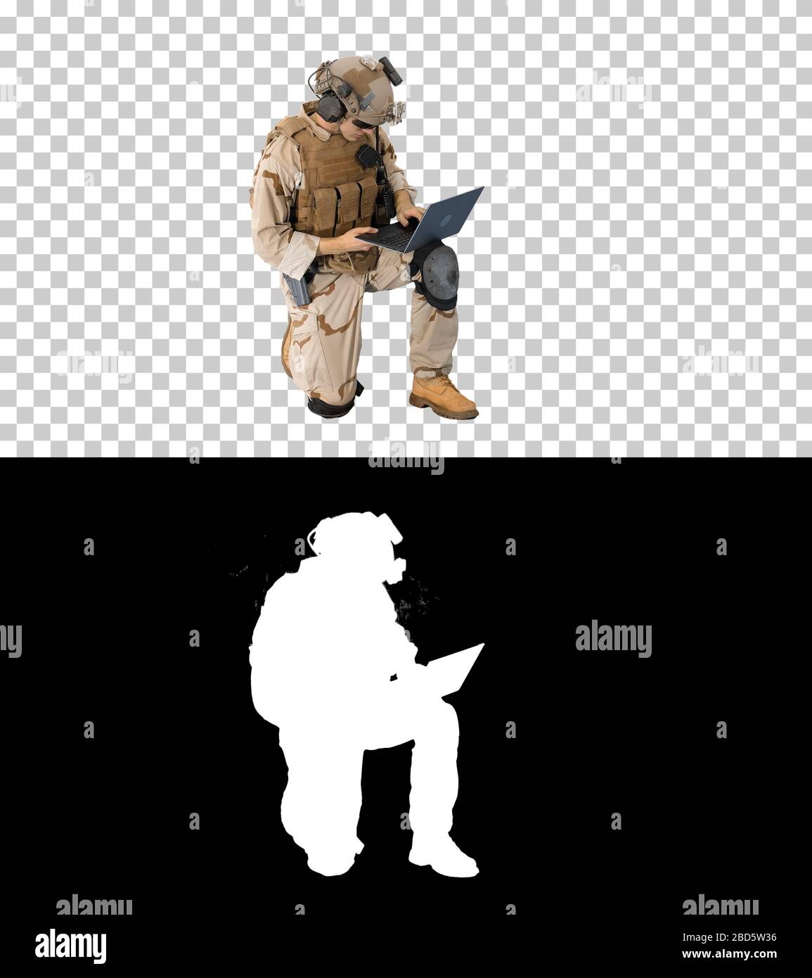 Soldier using laptop and Radio For Communication During Military Stock ...