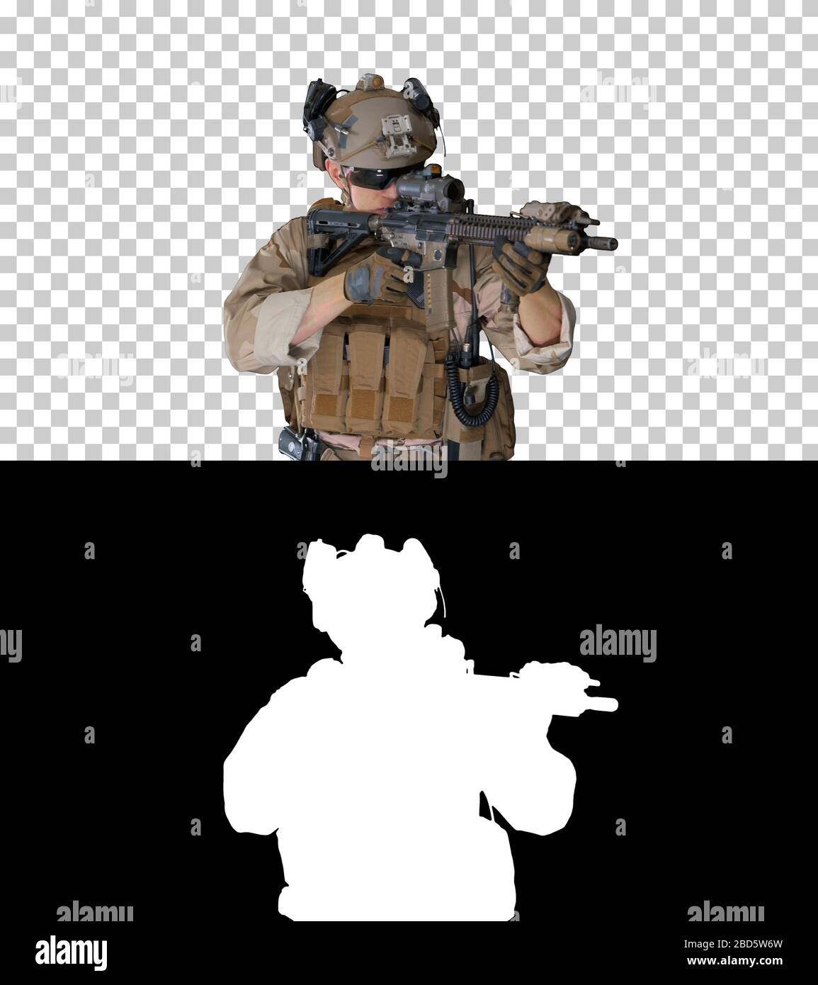 United states ranger aiming with assault rifle while walking, Al Stock ...