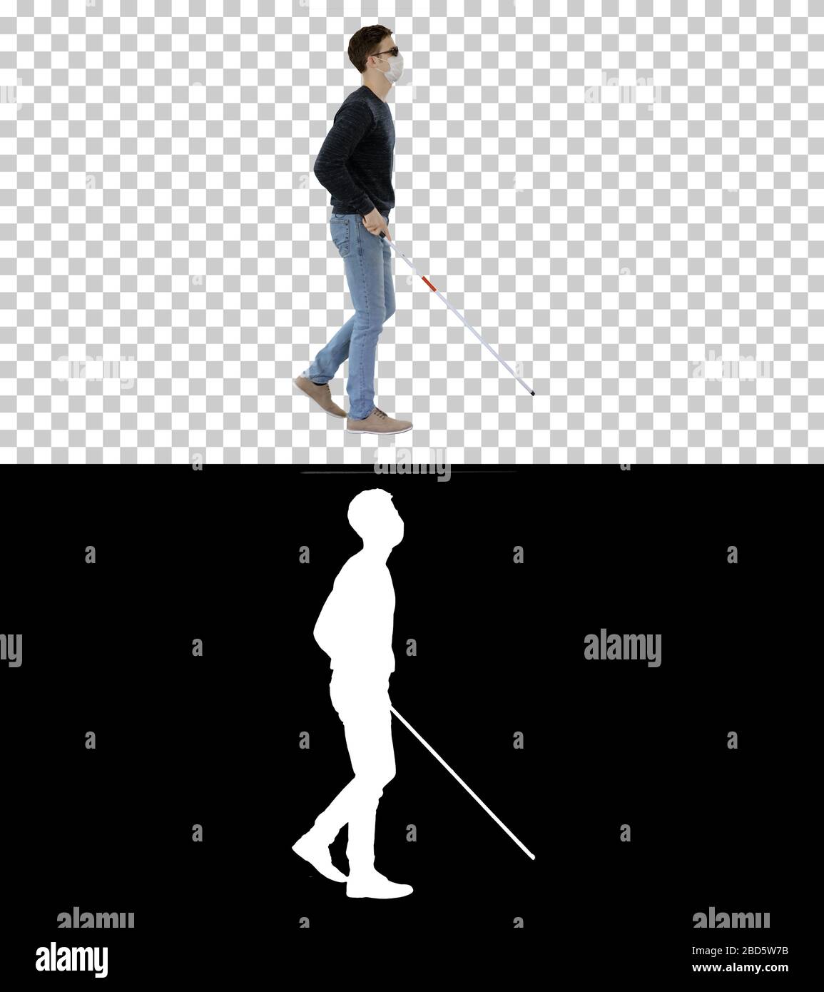Blind Man In Medical Mask Walking, Alpha Channel Stock Photo - Alamy