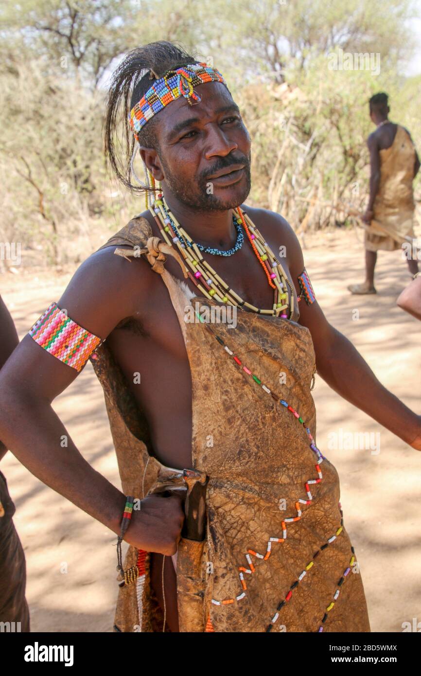 Portrait of a young Hadzabe (Hadza) man. Photogrphed at Lake Eyasi ...