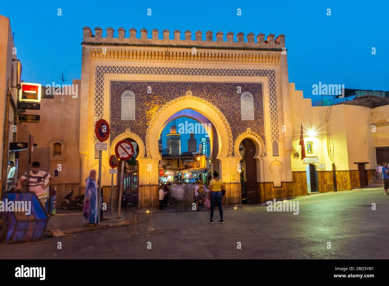 The Blue gate of Fez by night, Morocco Stock Photo - Alamy