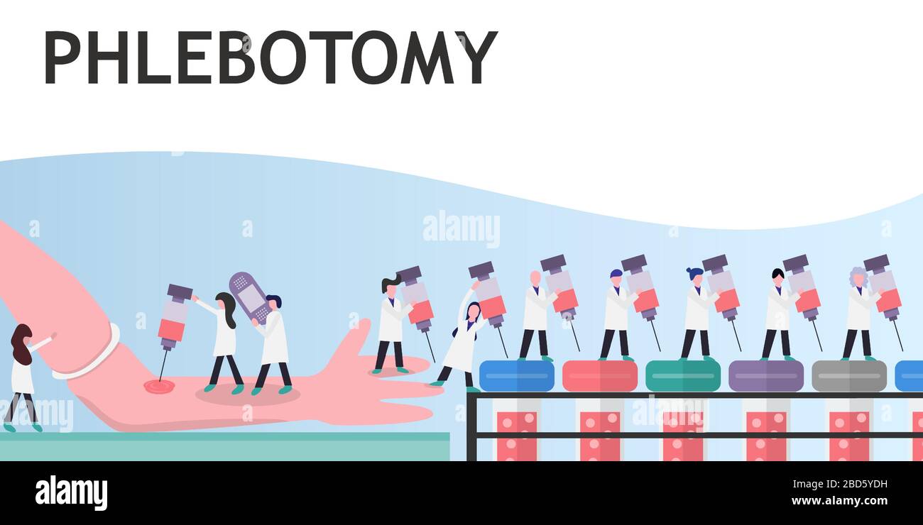Tiny lab technicians collect blood specimen from patient and transfer ...