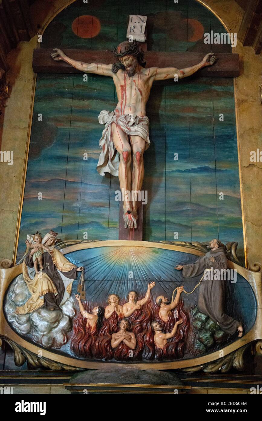 Painting of Jesus on the cross with sould in Hell, San Francisco Church ...