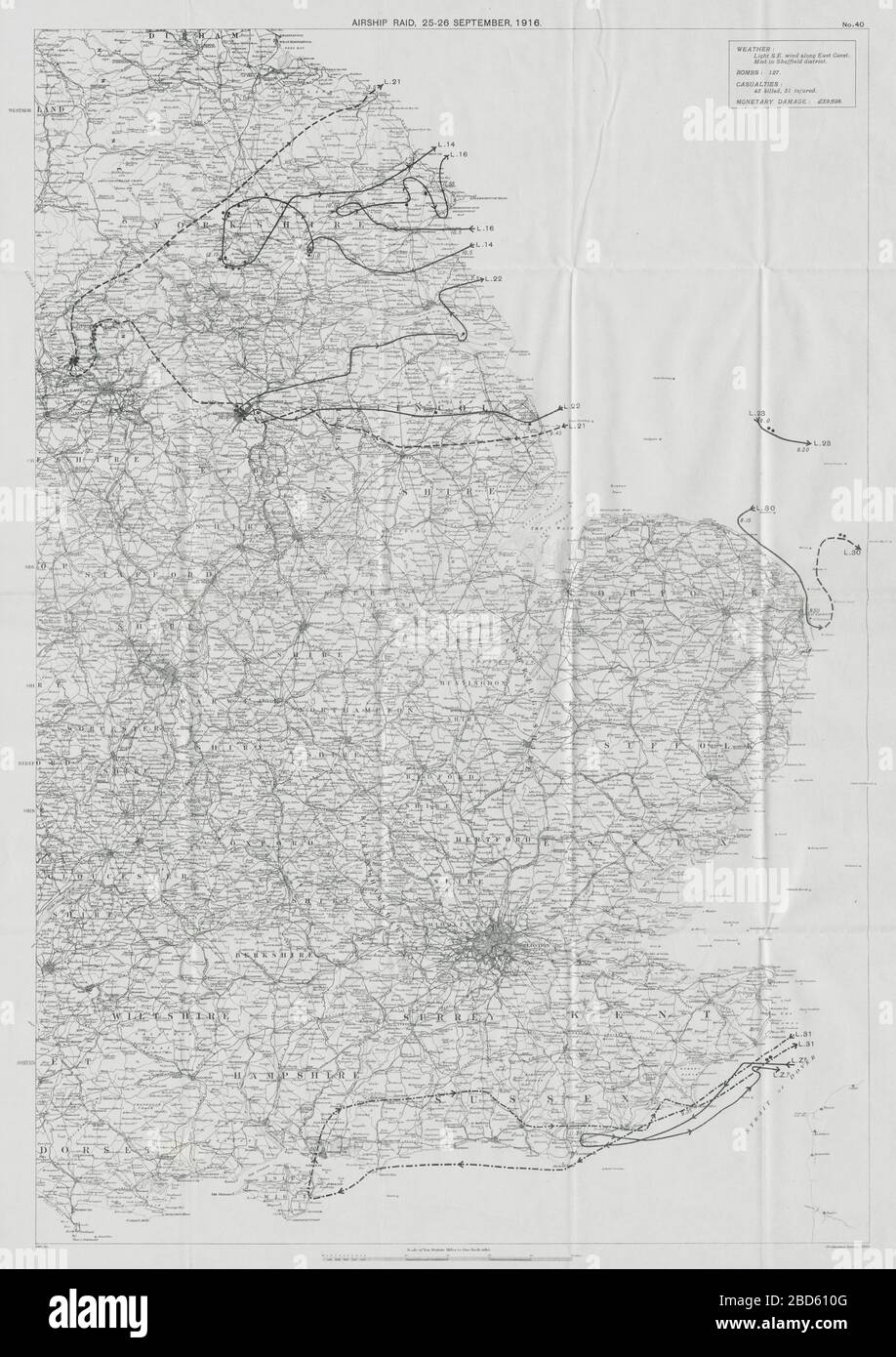 First World War German Airship raid September 1916 Sheffield Wetherby ...