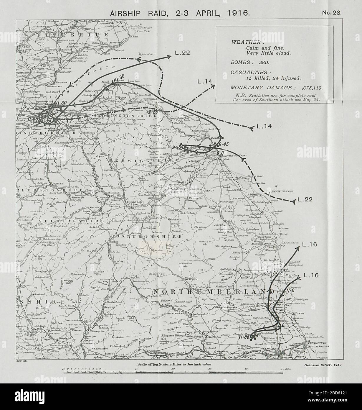 First World War German Airship raid 2-3 April 1916 Edinburgh Chirnside ...