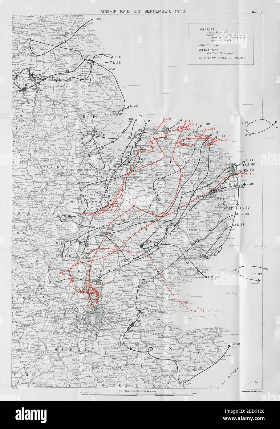 First World War German Airship raid September 1916 Eastern England ...