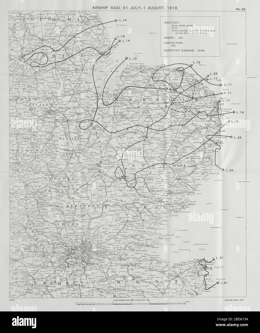 First World War German Airship raid July/Aug 1916 Thanet Norfolk ...