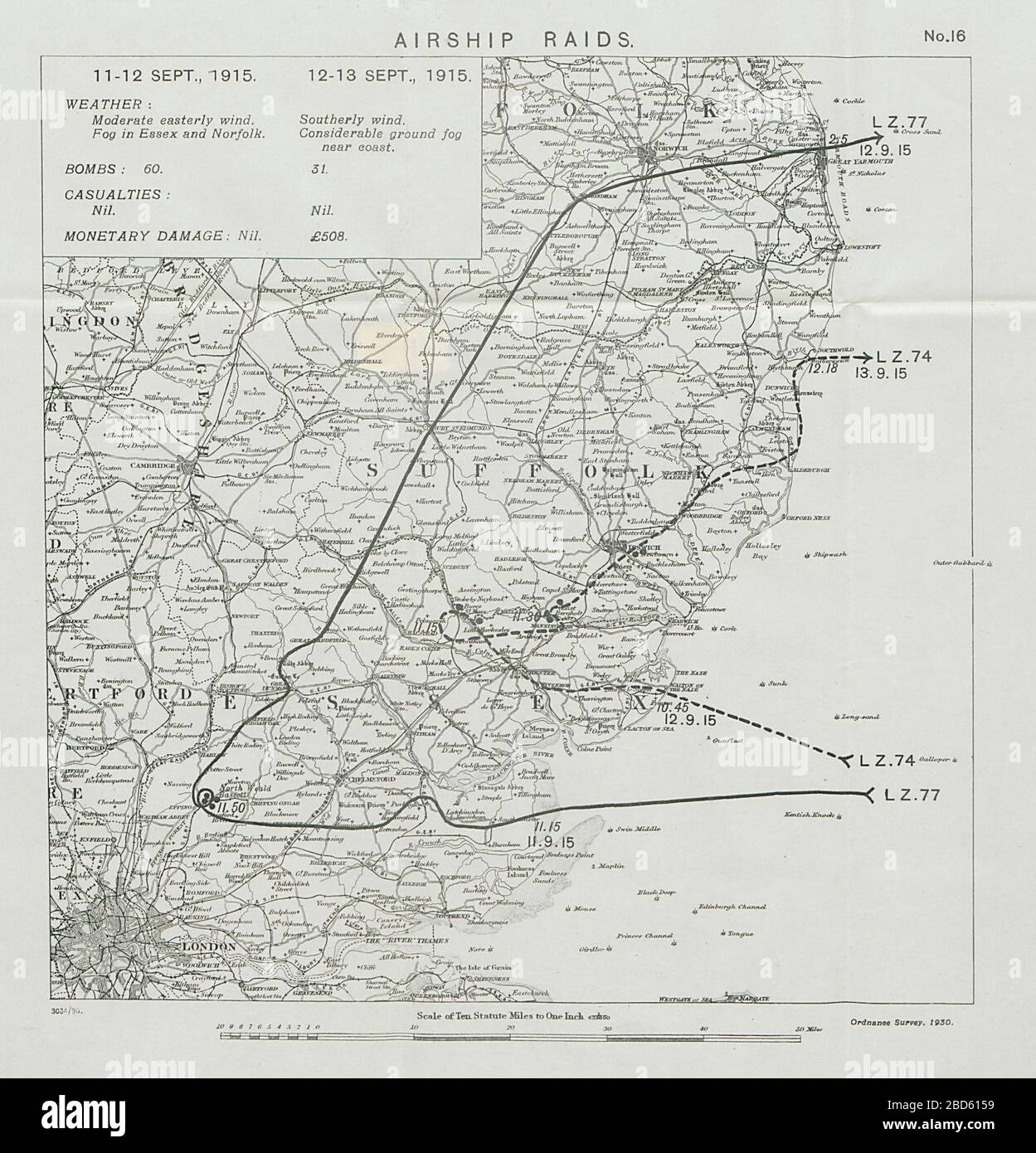 First World War German Airship raids 11-13 Sept 1915 Ipswich Epping ...