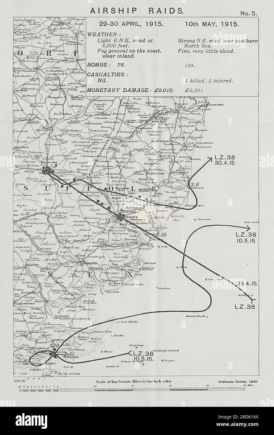 First World War German Airship raids 1915 Ipswich Bury St Edmunds ...