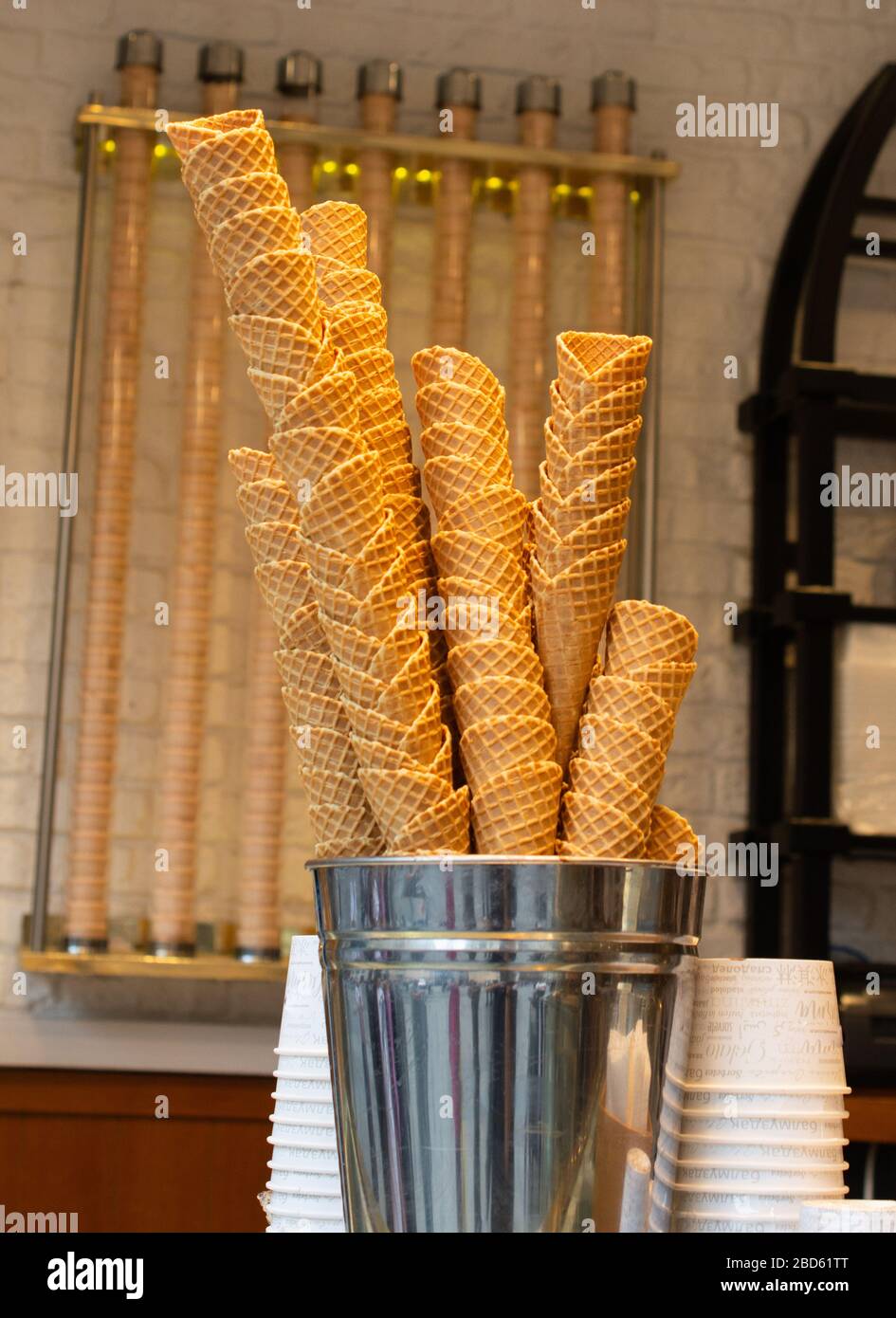 Empty Waffle Ice Cream Cones in the view Stock Photo - Alamy
