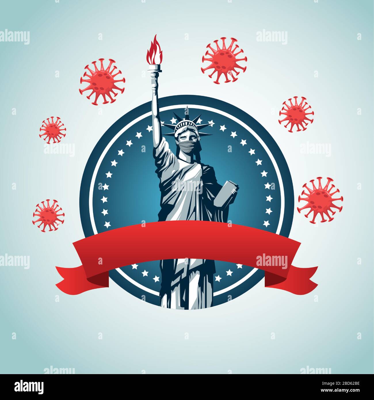 liberty statue with covid19 particles in circular frame Stock Vector ...