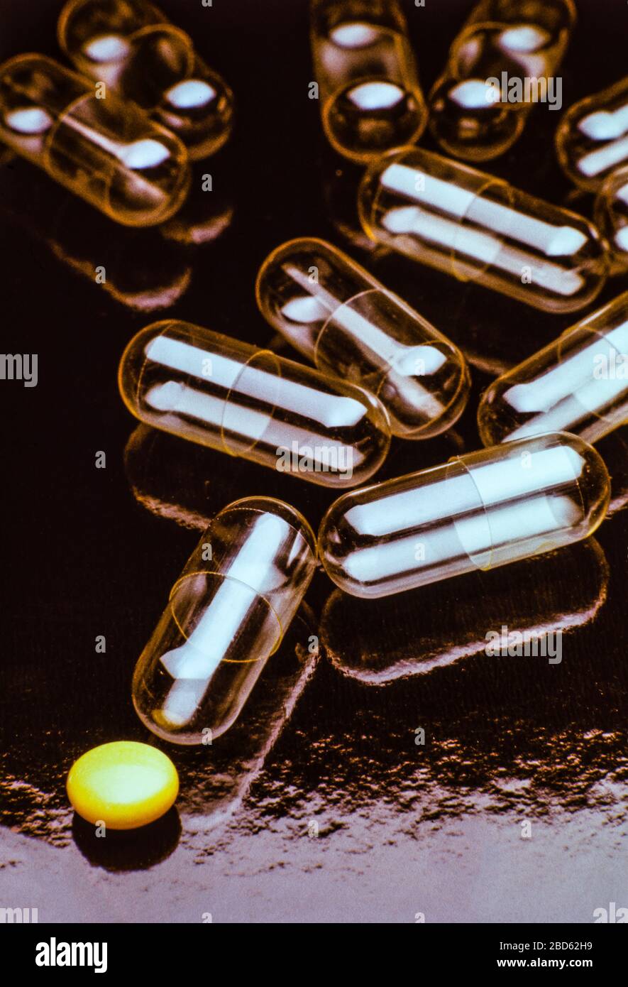 Yellow Pill & Empty Capsules Still Life Simsbury, Connecticut, USA ...