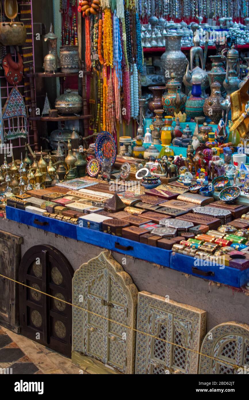 "Old Town, Muscat/Oman - 4/2/2018: Mutrah Souq market selling textiles ...