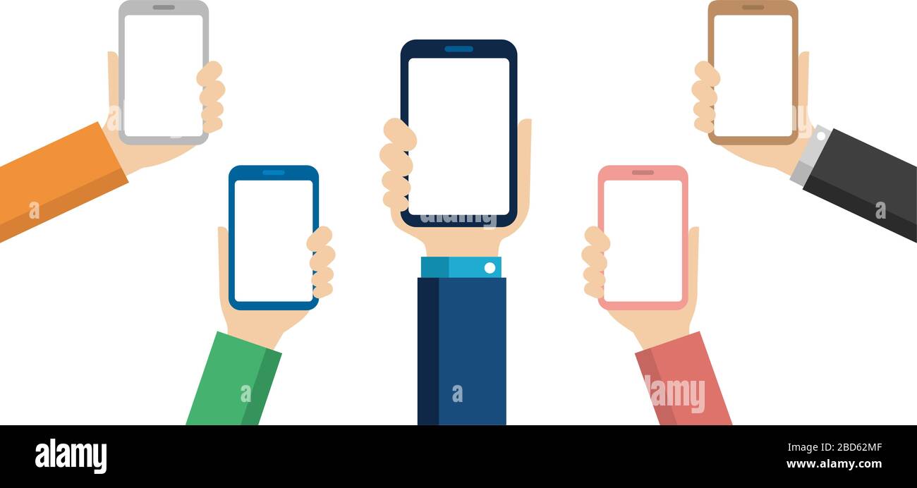 Hand-holding mobile phone flat illustration ( Design space in the ...